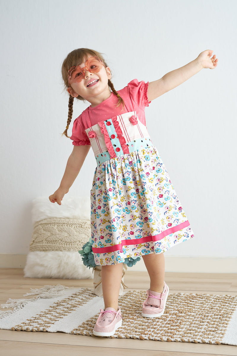 Platinum floral print strap girl dress – Bluebonnet Belle